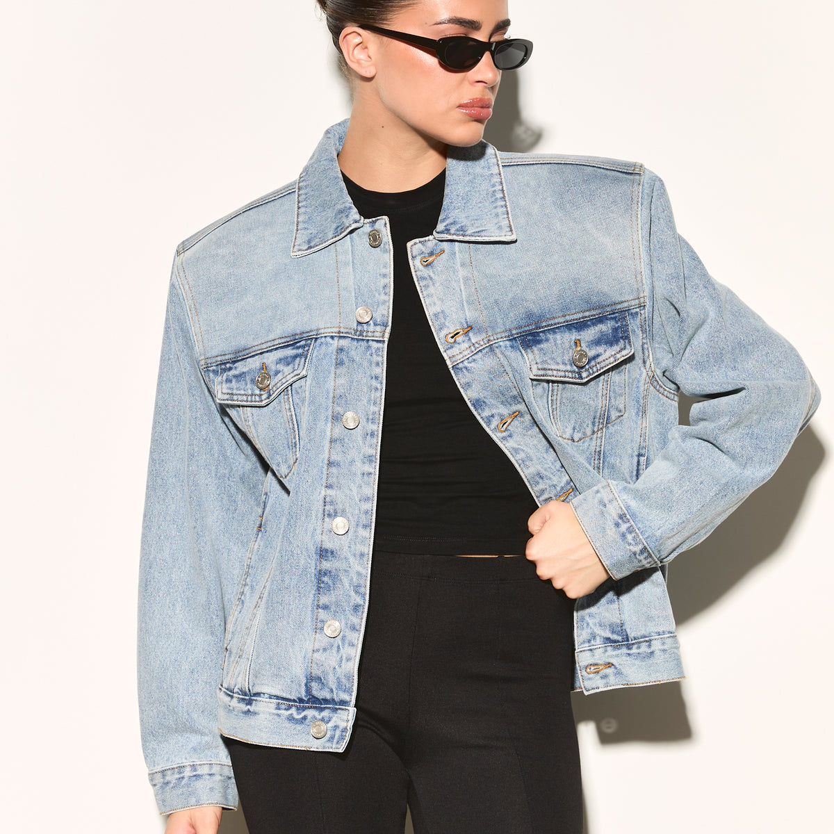 SIANNA Structured Shoulder Denim Jacket – Noughts & Kisses