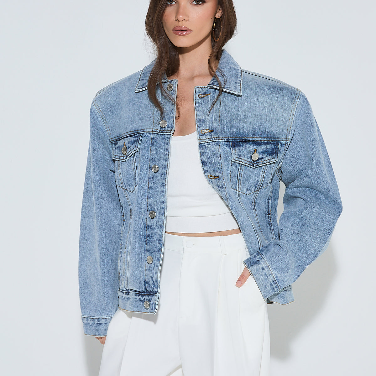 SIANNA Structured Shoulder Denim Jacket – Noughts & Kisses