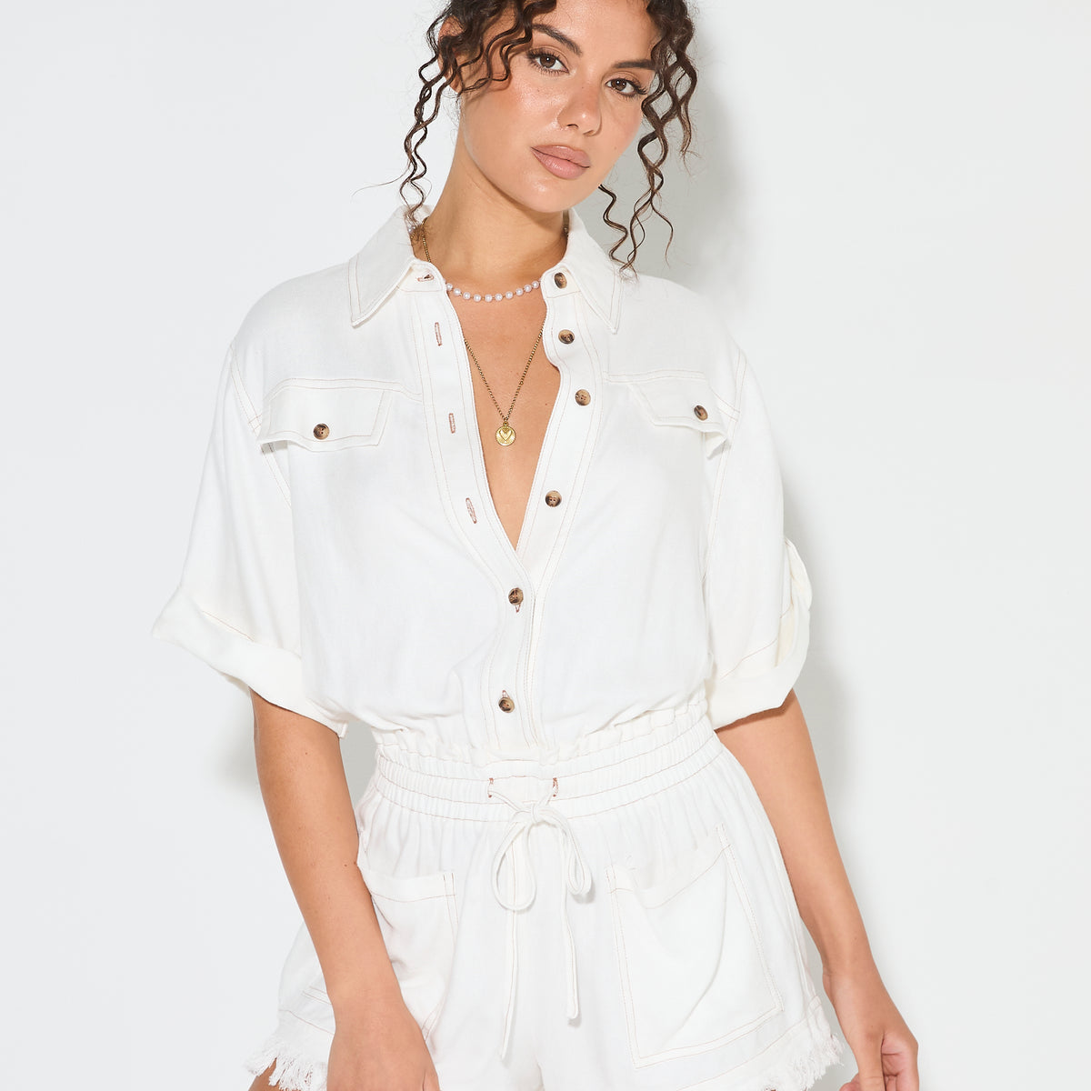 LOLA White Linen Frayed Playsuit – Noughts & Kisses