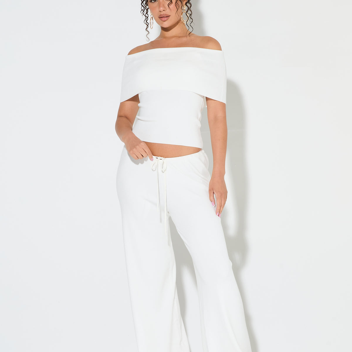 KIKKI White Ribbed Knit Trousers – Noughts & Kisses